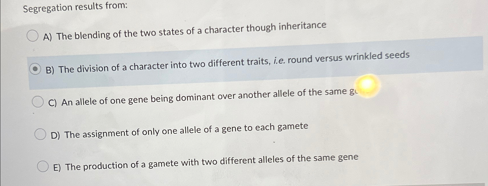 Solved Segregation results from:A) ﻿The blending of the two | Chegg.com