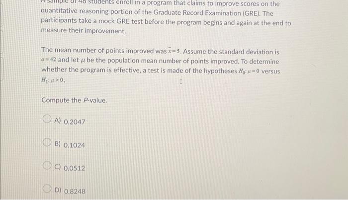 Solved quantitative reasoning portion of the Graduate Record | Chegg.com