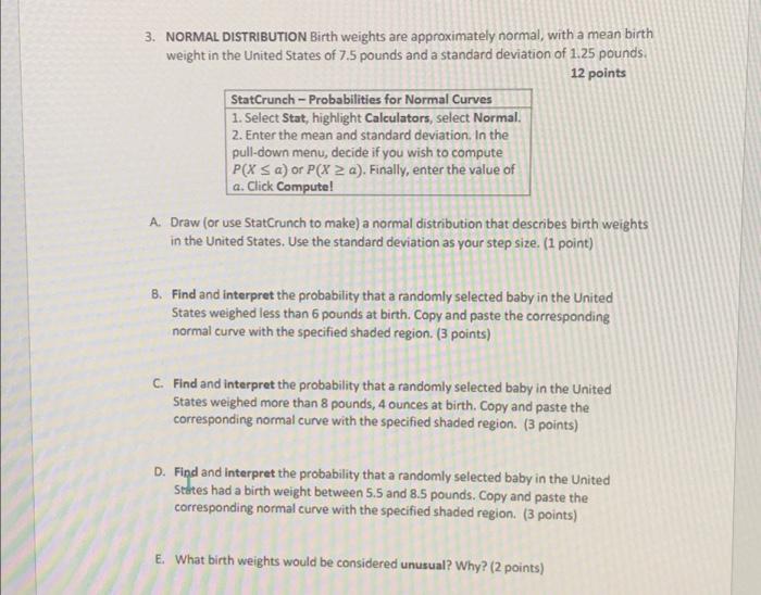 Solved 3. NORMAL DISTRIBUTION Birth weights are | Chegg.com