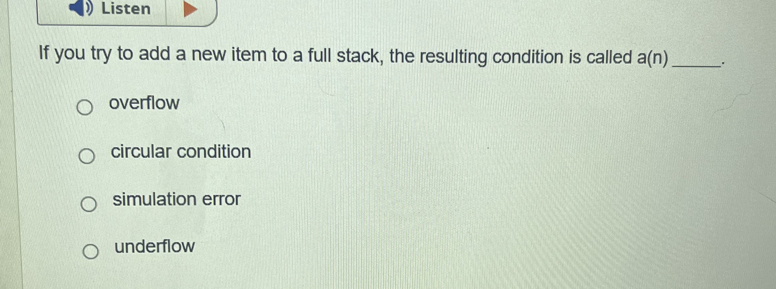 Solved ListenIf you try to add a new item to a full stack, | Chegg.com