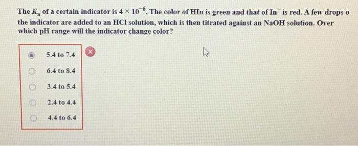 Solved The Ka of a certain indicator is 4×10−6. The color of | Chegg.com