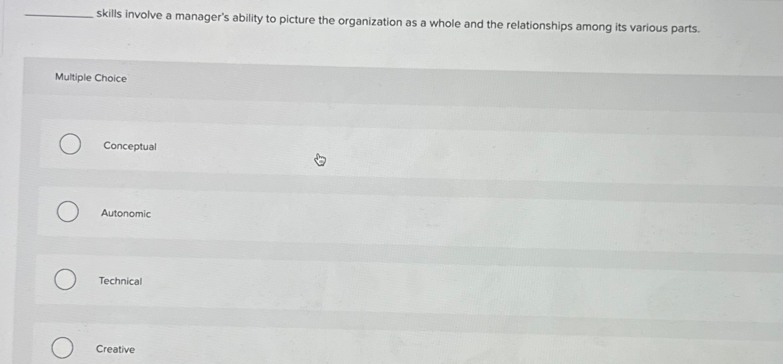 Solved skills involve a manager's ability to picture the | Chegg.com