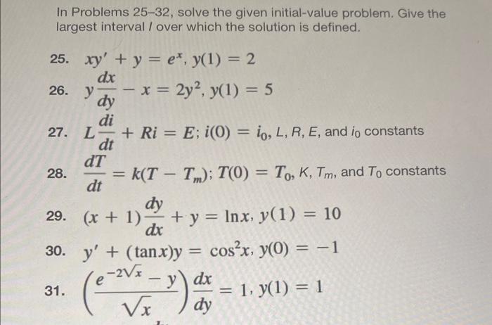 Solved In Problems 25−32, solve the given initial-value | Chegg.com