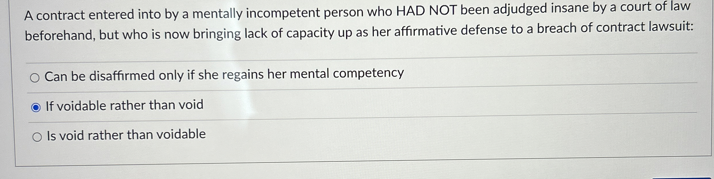 Solved A contract entered into by a mentally incompetent | Chegg.com