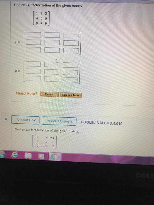 Solved Find An Lu Factorization Of The Given Matrix [ 1 2