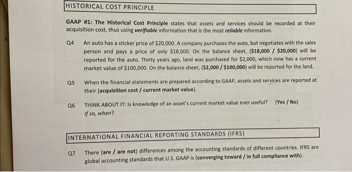 GAAP \#1: The Historical Cost Principle states that | Chegg.com