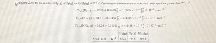 Solved 3H3( g)+N2( g)→2NH3( g) at 727 K.mit terms in the | Chegg.com