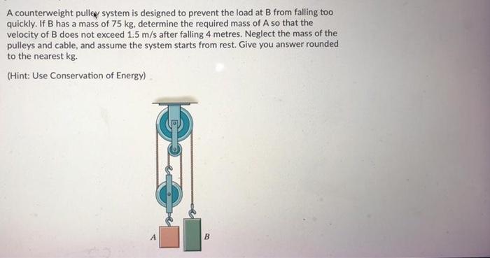 Solved A counterweight pulley system is designed to prevent | Chegg.com
