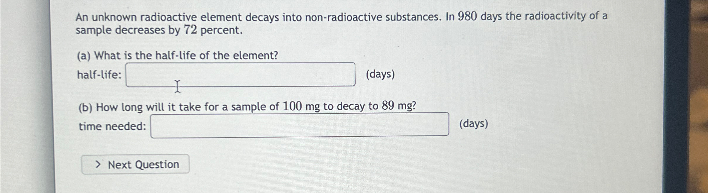 Solved An unknown radioactive element decays into | Chegg.com