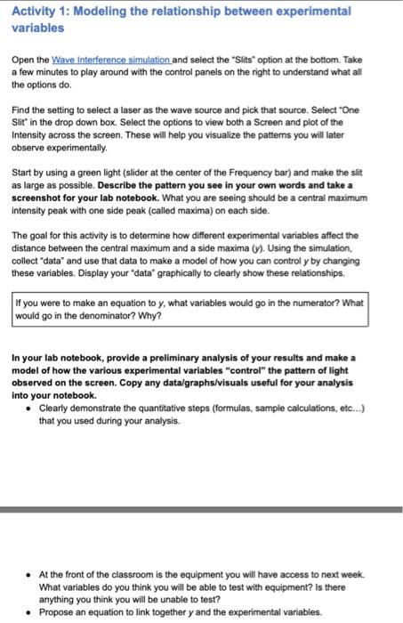 Activity 1: Modeling the relationship between | Chegg.com