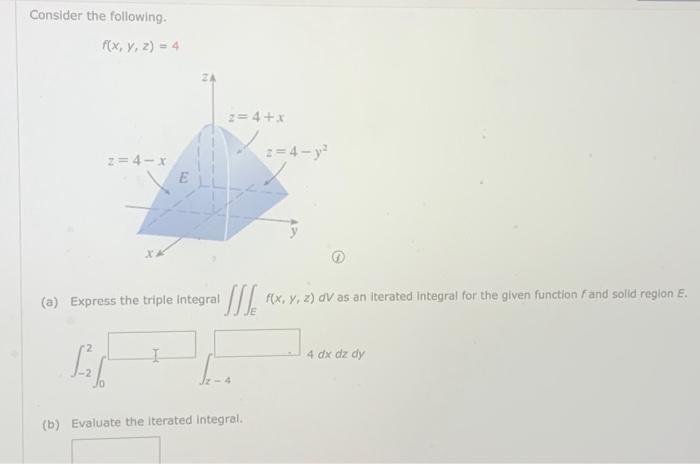 Solved Consider the following. f(x, y, z) = 4 z = 4-x XX LL | Chegg.com