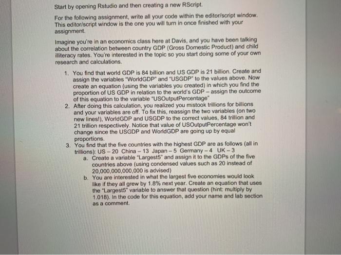 Solved Start by opening Rstudio and then creating a new | Chegg.com