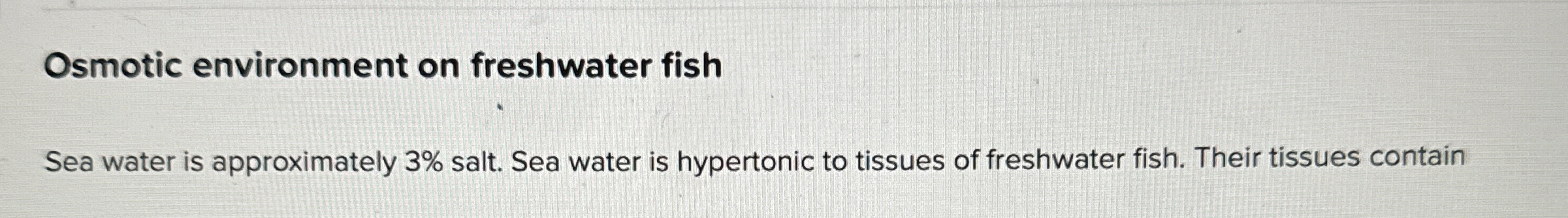 Solved Osmotic environment on freshwater fishSea water is | Chegg.com