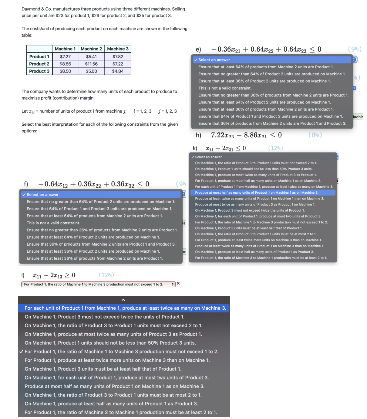 Solved f) -0.64x12+0.36x22+0.36x32≤0 ﻿Select an | Chegg.com