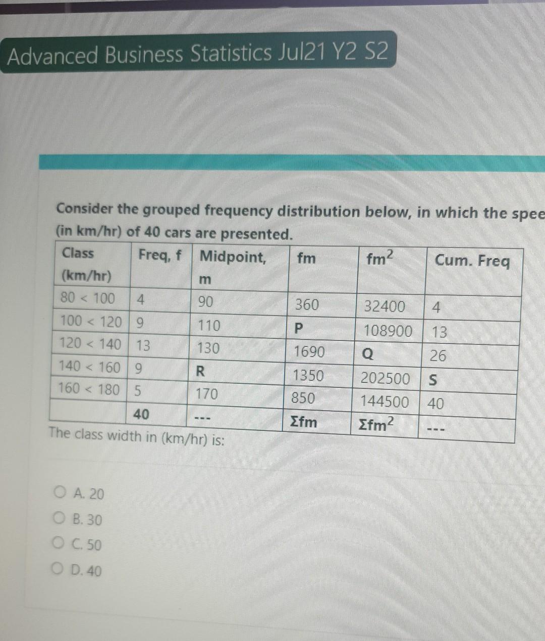 Solved Advanced Business Statistics Jul21 Y2 S2 m Consider | Chegg.com