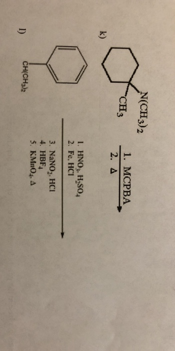 Solved N(CH3)2 CH3 1. MCPBA 2. A k) 1. HNO3. H2SO4 2. Fe, | Chegg.com