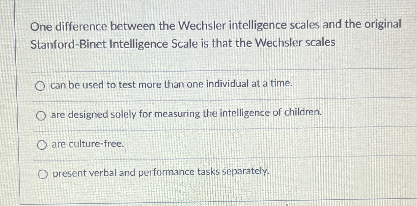 Solved One difference between the Wechsler intelligence | Chegg.com