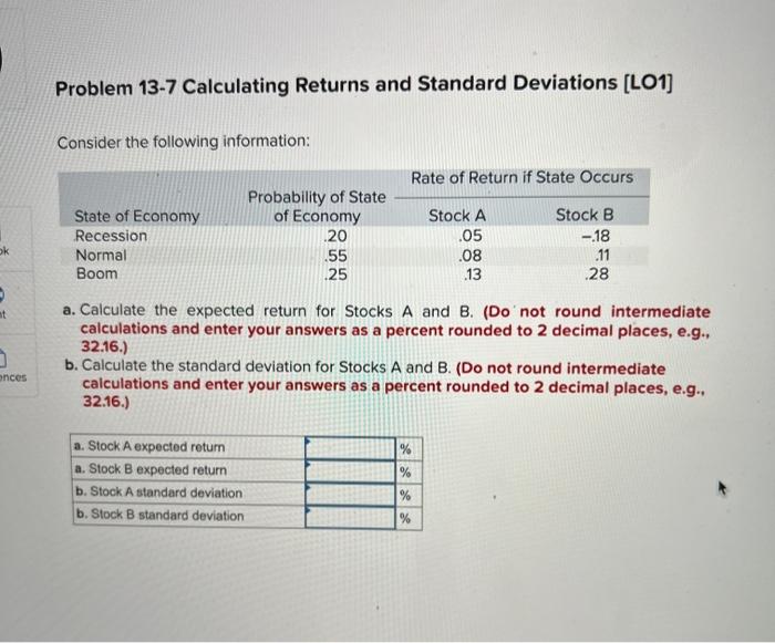 Solved Problem 13-7 Calculating Returns and Standard | Chegg.com