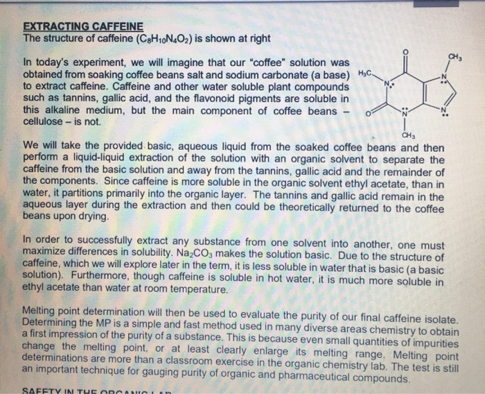 Extraction of Caffeine Report Sheet Pre-lab: | Chegg.com