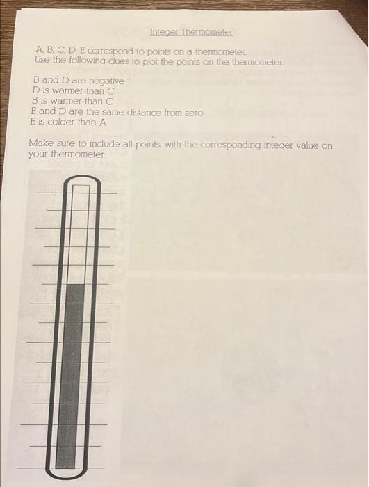 Solved Integer Thermometer A, B, C, D, E correspond to | Chegg.com