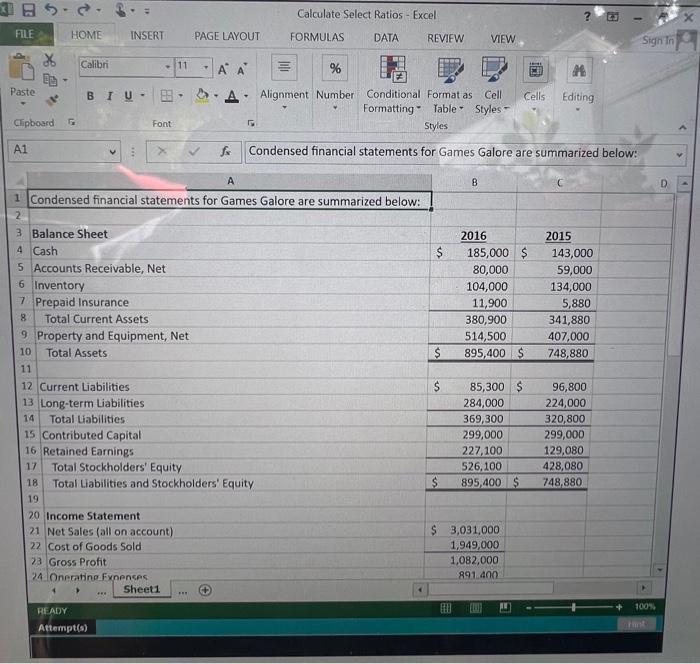 Solved Games Galore has provided its condensed financlal | Chegg.com
