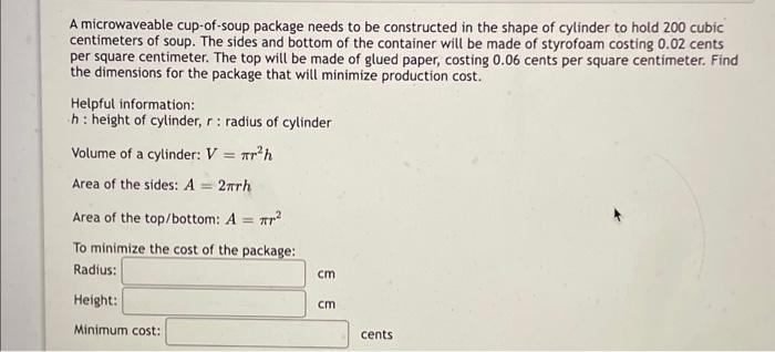 Solved A microwaveable cup-of-soup package needs to be | Chegg.com