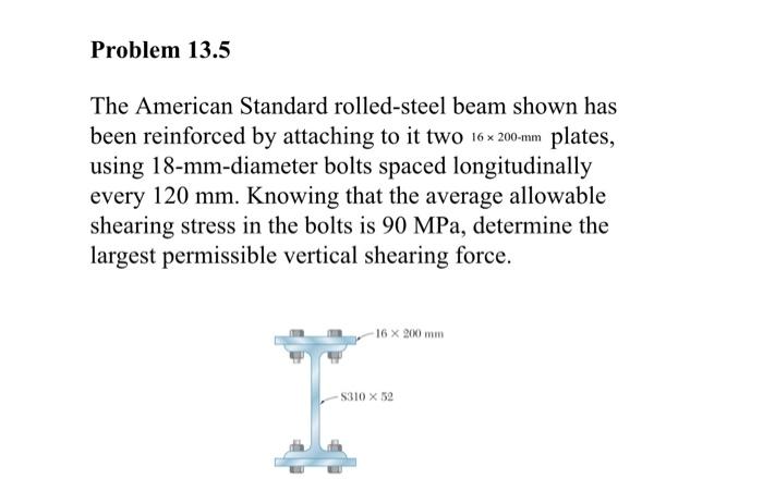 Solved Problem 13.5 The American Standard rolled-steel beam | Chegg.com