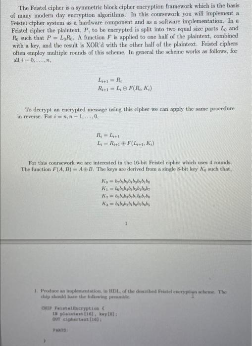 The Feistel cipher is a symmetric block cipher | Chegg.com