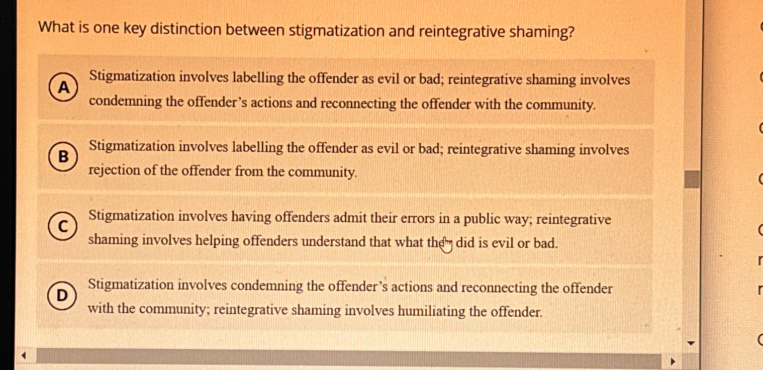 Solved What is one key distinction between stigmatization | Chegg.com
