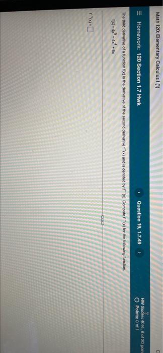 Solved Math 120: Elementary Calculus 1 (1) C = Homework: 120 | Chegg.com