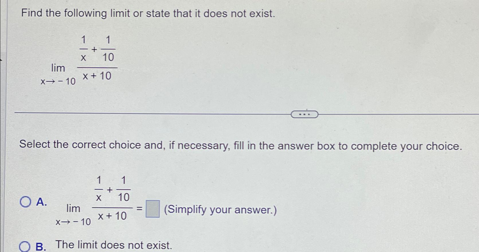 Solved Find the following limit or state that it does not | Chegg.com