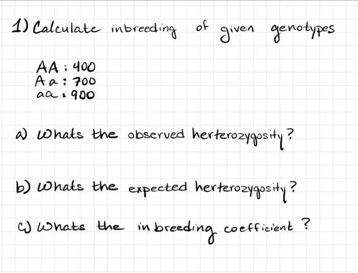 Solved 1) Calculate inbreeding of given genotypes | Chegg.com
