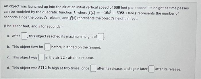 Solved An object was launched up into the air at an initial | Chegg.com