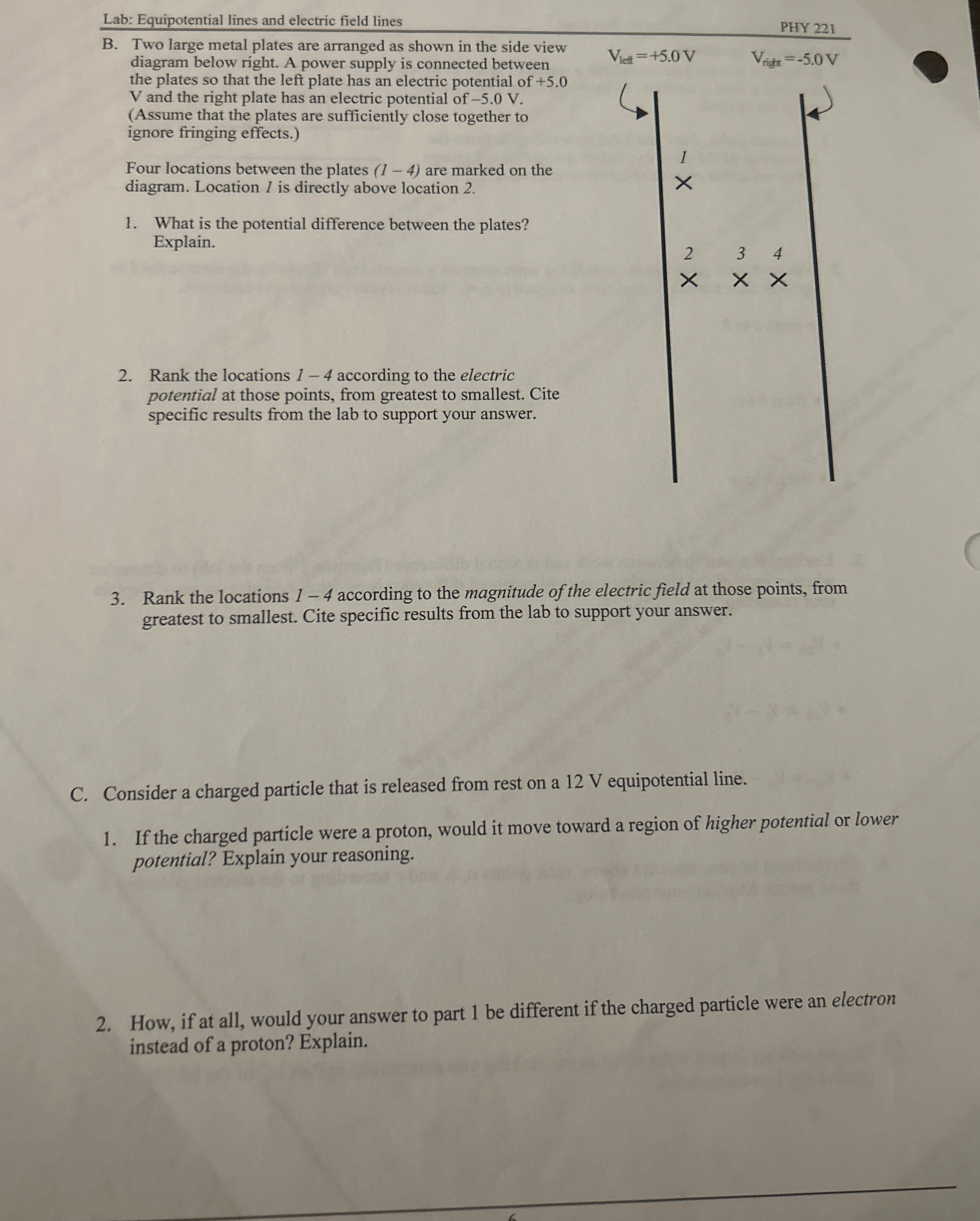 Lab: Equipotential lines and electric field linesPHY | Chegg.com