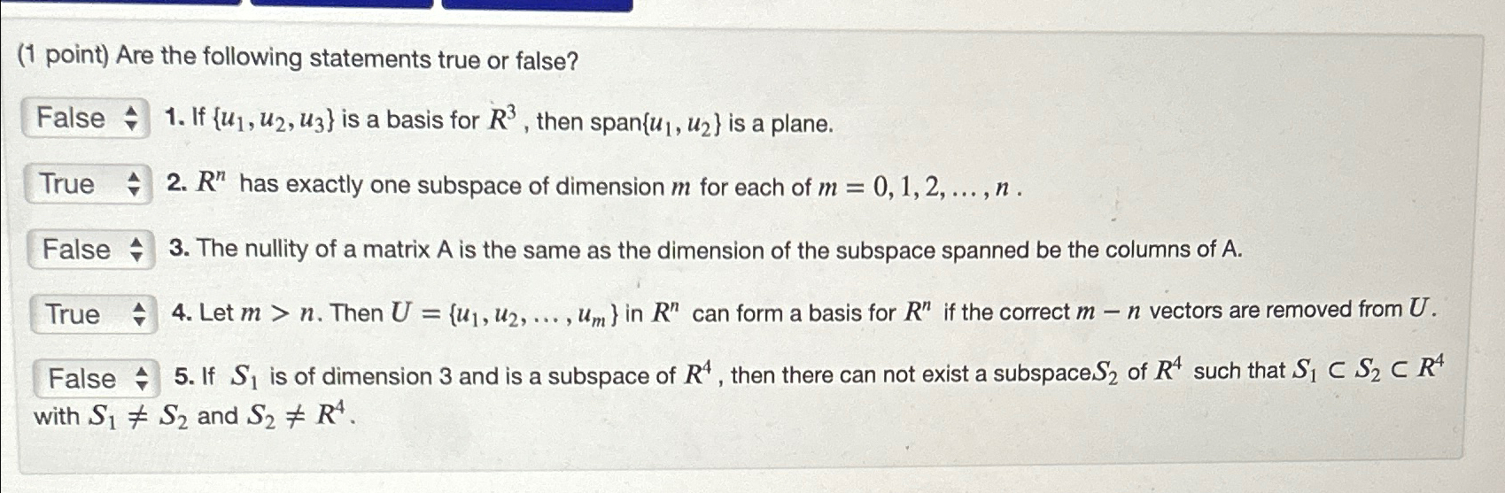 Solved (1 ﻿point) ﻿Are the following statements true or | Chegg.com