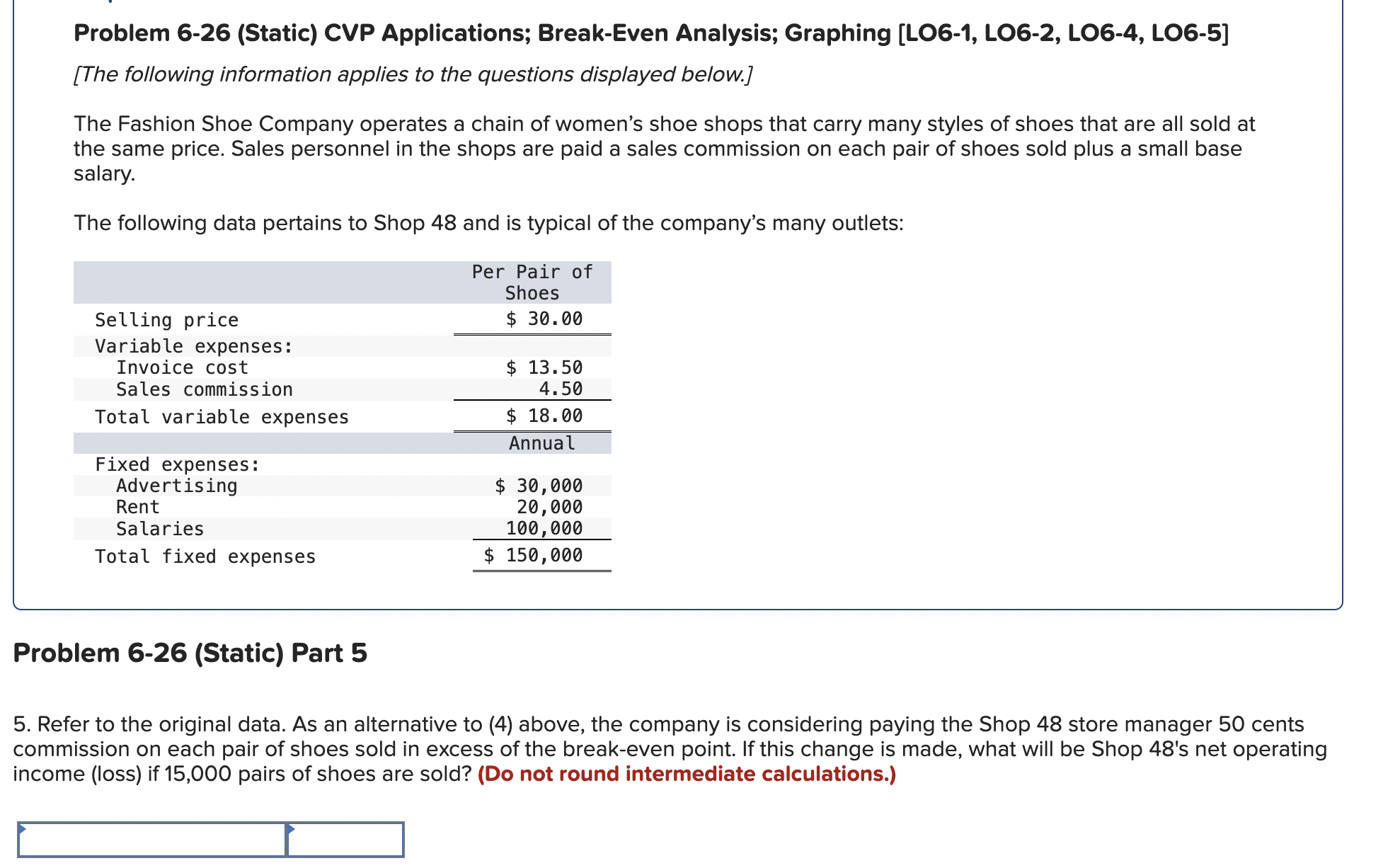 Solved Problem 6-26 (Static) ﻿CVP Applications; Break-Even | Chegg.com