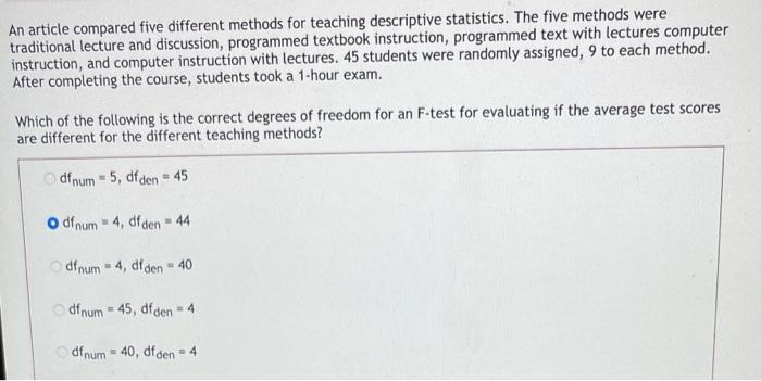 Solved An article compared five different methods for | Chegg.com