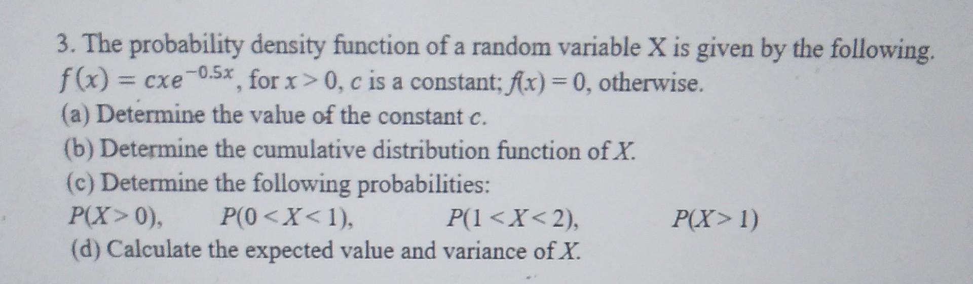 Solved 3. The probability density function of a random | Chegg.com