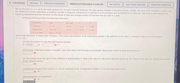 Solved the coefficient b of the explanstory or predictor | Chegg.com