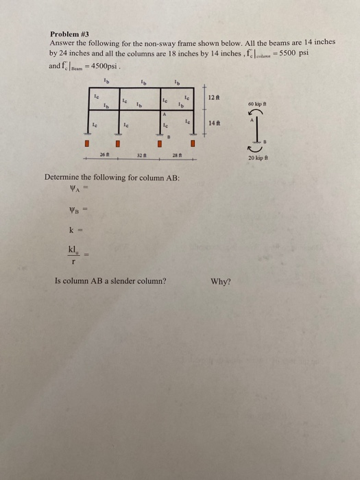 Solved Problem #3 Answer the following for the non-sway | Chegg.com