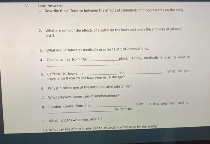 Solved Short Answers: 1. Describe the difference between the | Chegg.com