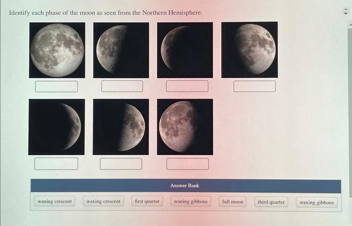 Solved Identify each phase of the moon as seen from the | Chegg.com