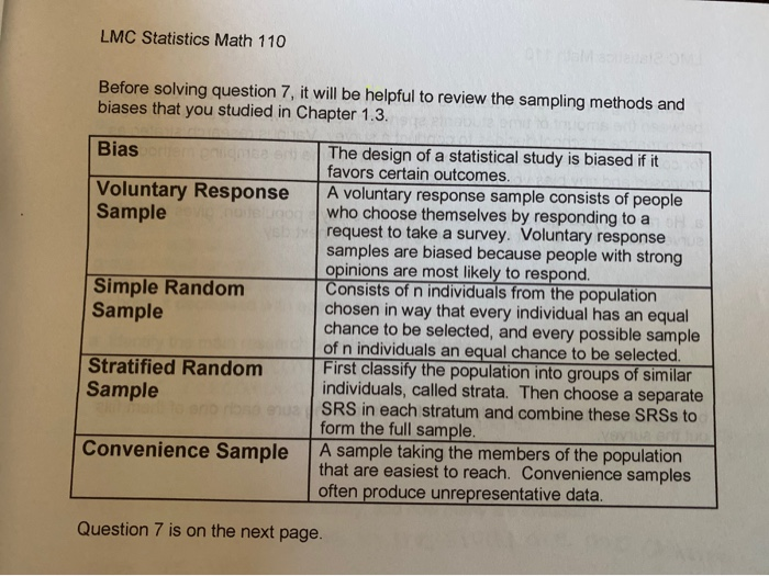 Solved LMC Statistics Math 110 Before solving question 7, it | Chegg.com