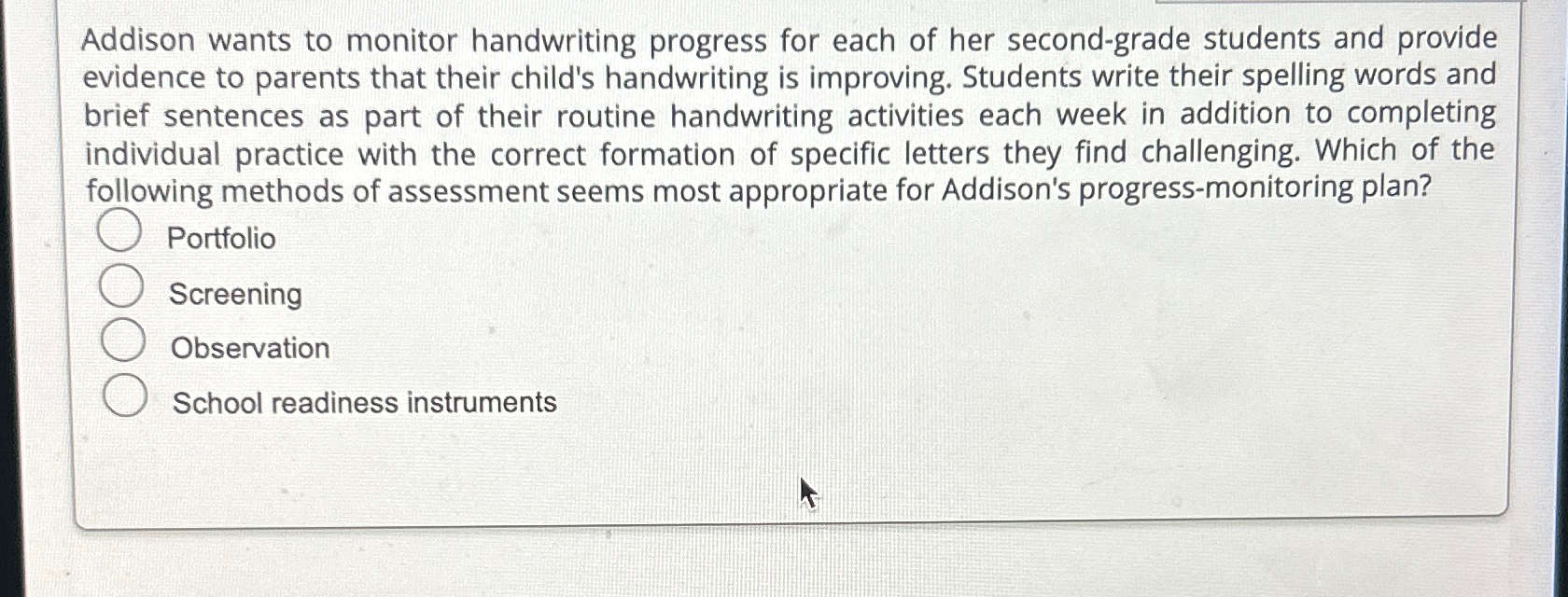 Solved Addison wants to monitor handwriting progress for | Chegg.com