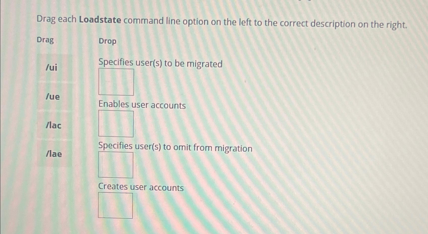Solved Drag each Loadstate command line option on the left | Chegg.com