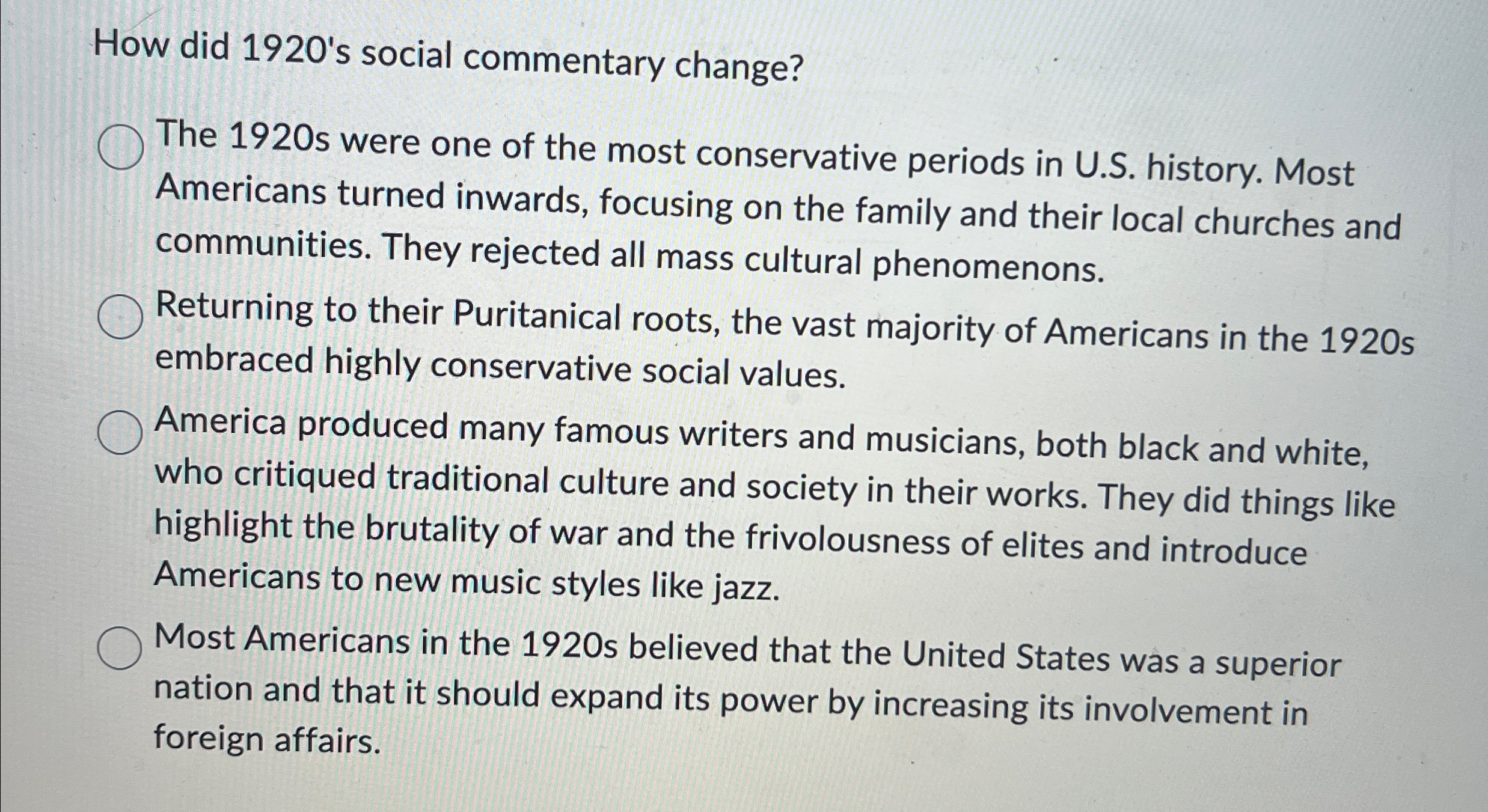 Solved How did 1920's social commentary change?The 1920 ﻿s | Chegg.com