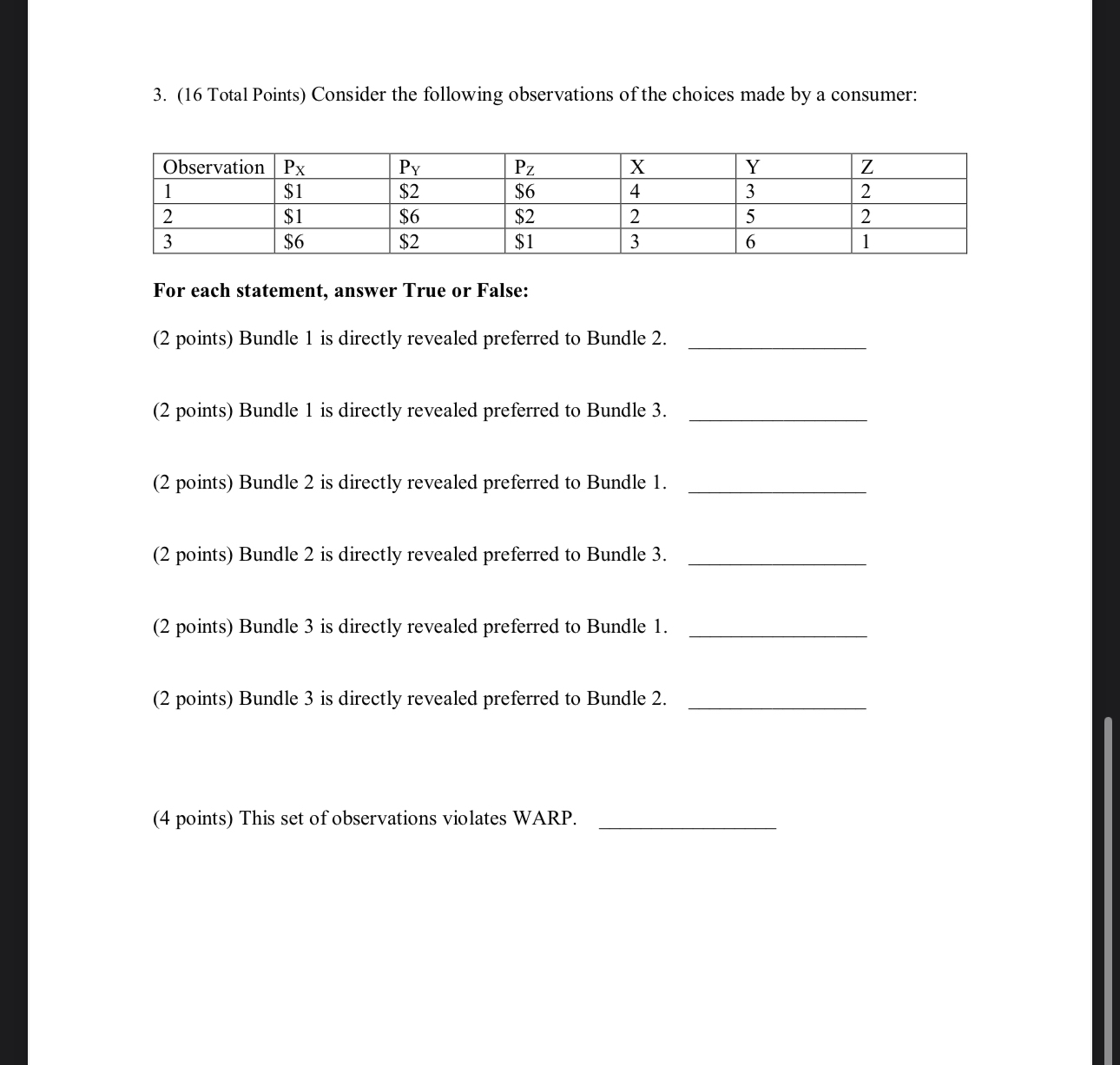 Solved (16 ﻿Total Points) ﻿Consider the following | Chegg.com