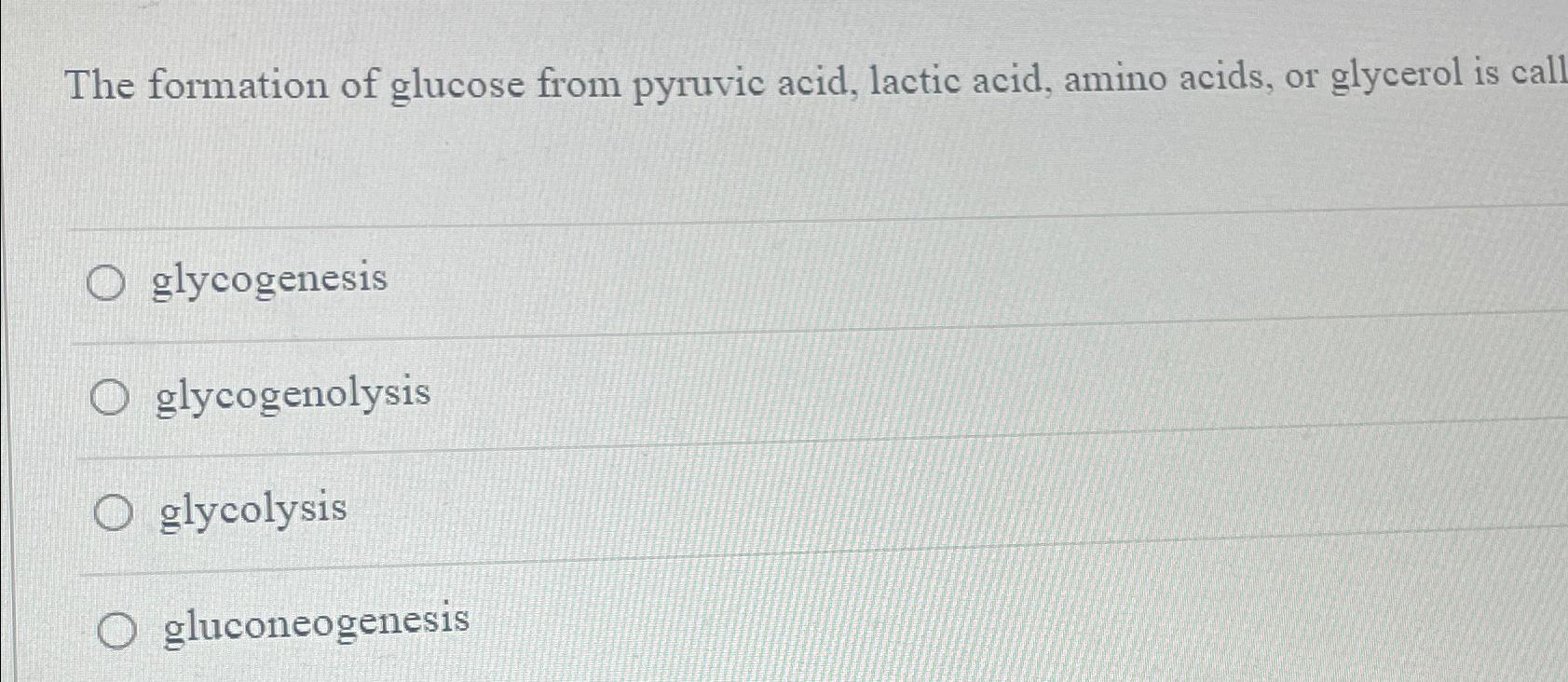 Solved The formation of glucose from pyruvic acid, lactic | Chegg.com