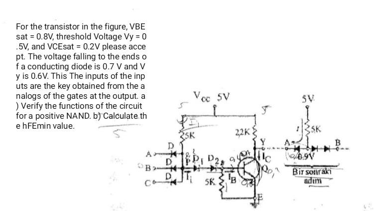 Solved For the transistor in the figure, VBE sat =0.8 V, | Chegg.com