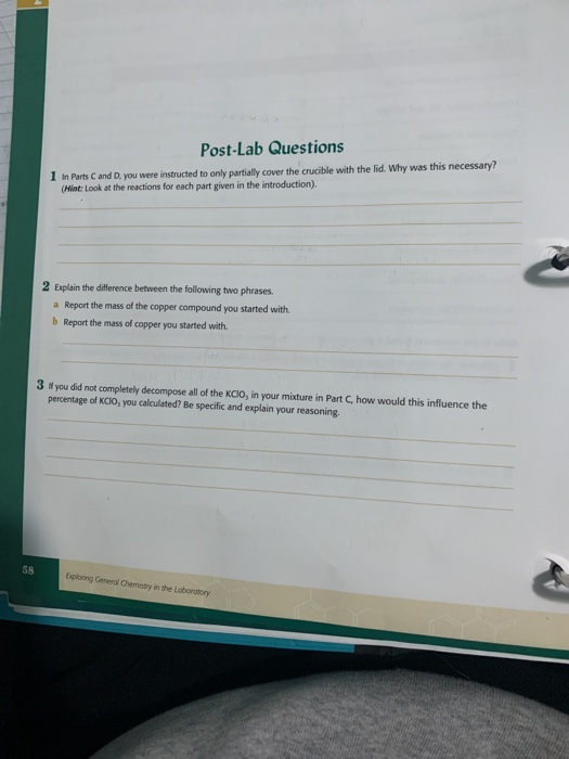Solved Post-Lab Questions 1 In Parts and D, you were | Chegg.com